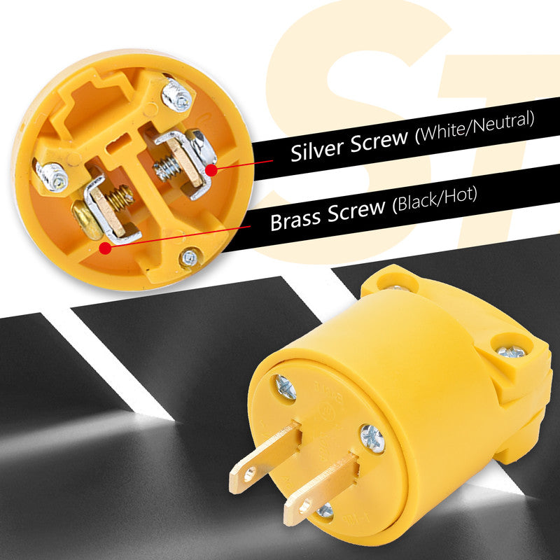 Electrical Replacement Plug Extension Cord End 125V 15A 2Pole 2Wire ...