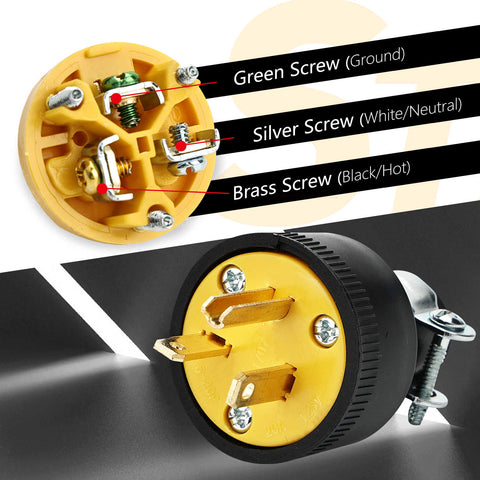 Electrical Replacement Plug Extension Cord End 125V 15A 2Pole 3Wire ...